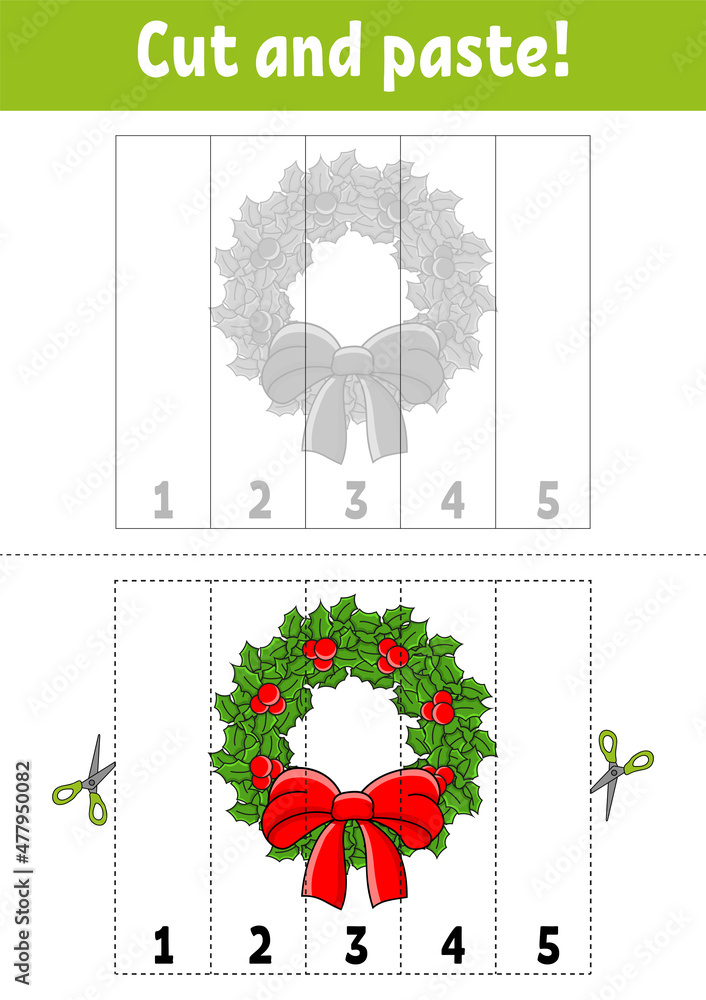 Learning numbers 1-5. Cut and glue. cartoon character. Education ...
