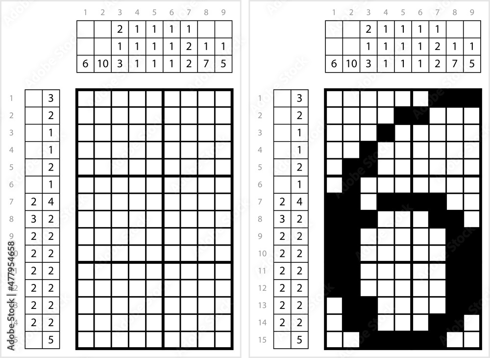 Number Six Nonogram Pixel Art M_2201001 Stock Vector | Adobe Stock