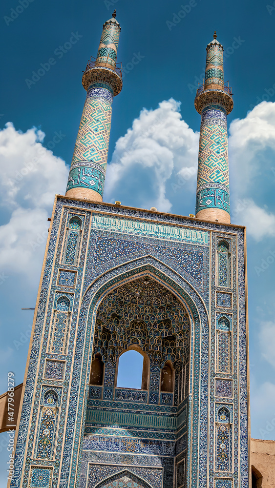 Yazd, Iran - May 2019: Minarets of Jameh Mosque of Yazd. Jameh Mosque ...