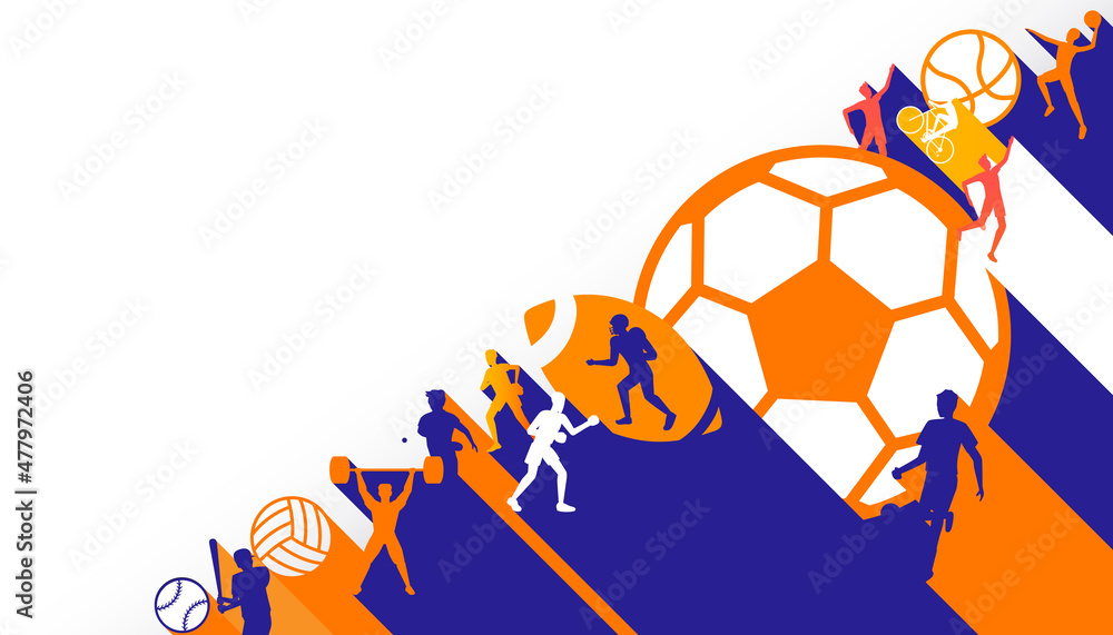 Vector illustration of sports background design with sport players in ...