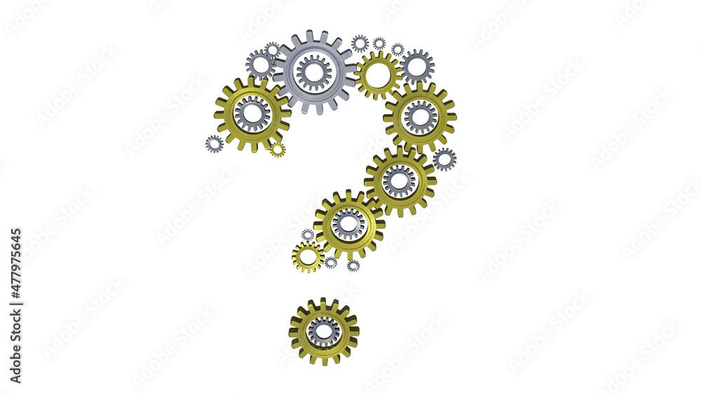 Question mark made out of cog wheels. 3d rendering. Stock Illustration ...