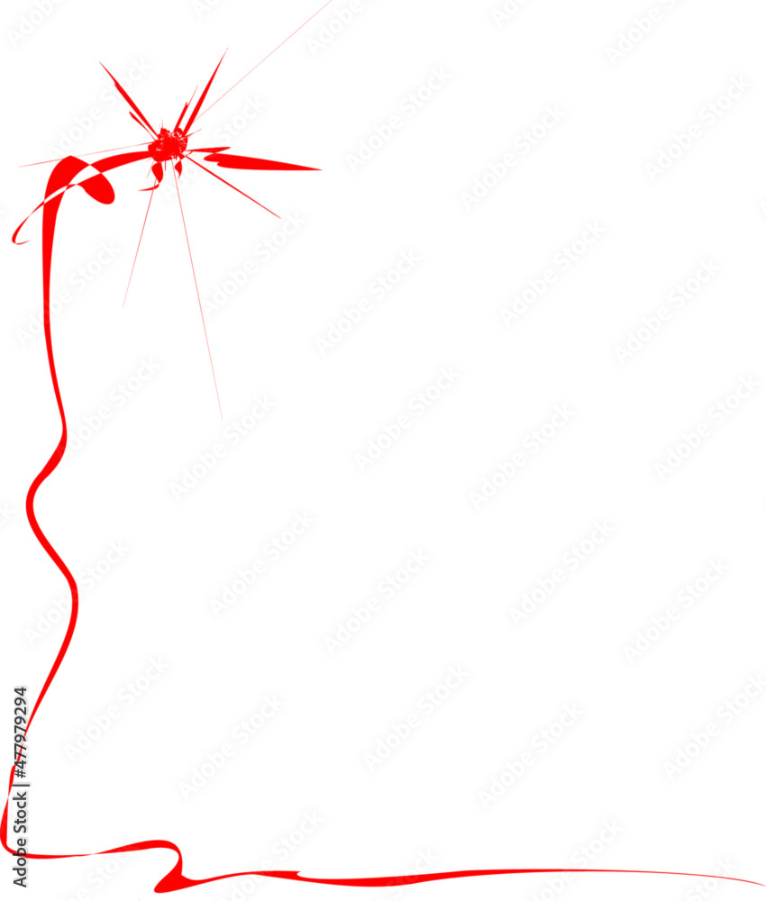 Vector riband red border with radiant blot. As if a flowing, falling ...