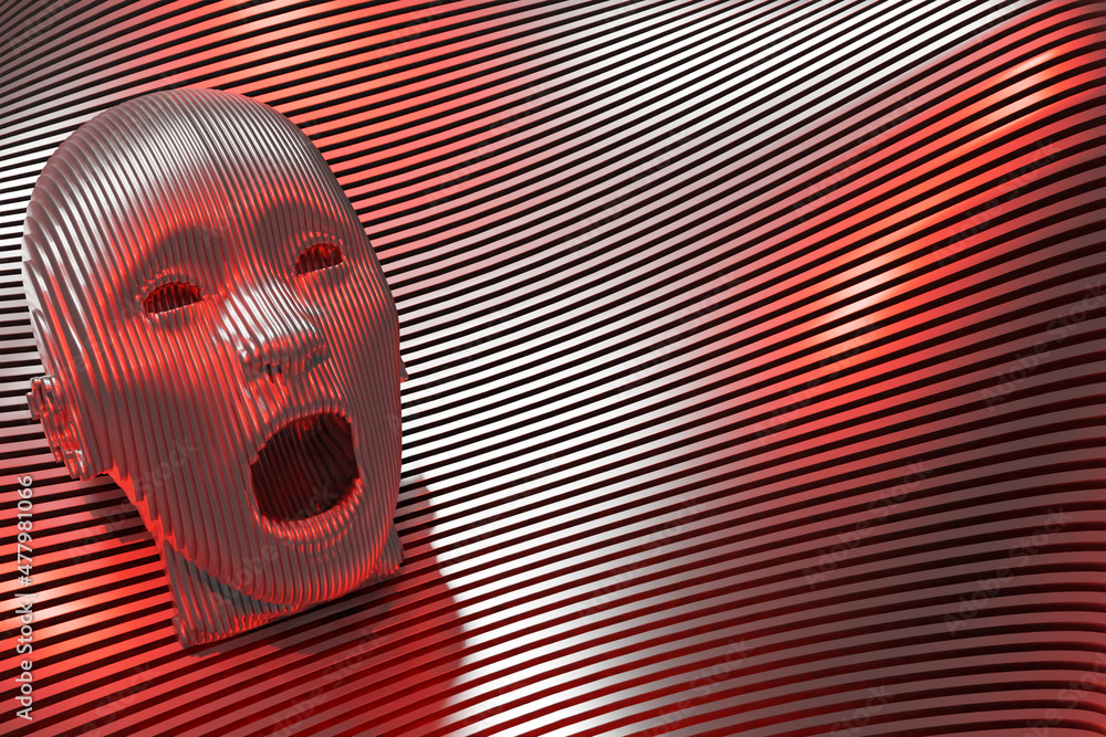 Face of fear and terror sculpture in 3d parametric design representing ...