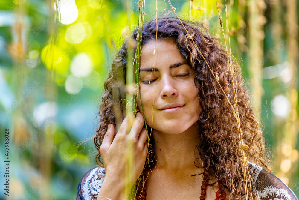 Beautiful woman connecting with nature Stock Photo | Adobe Stock