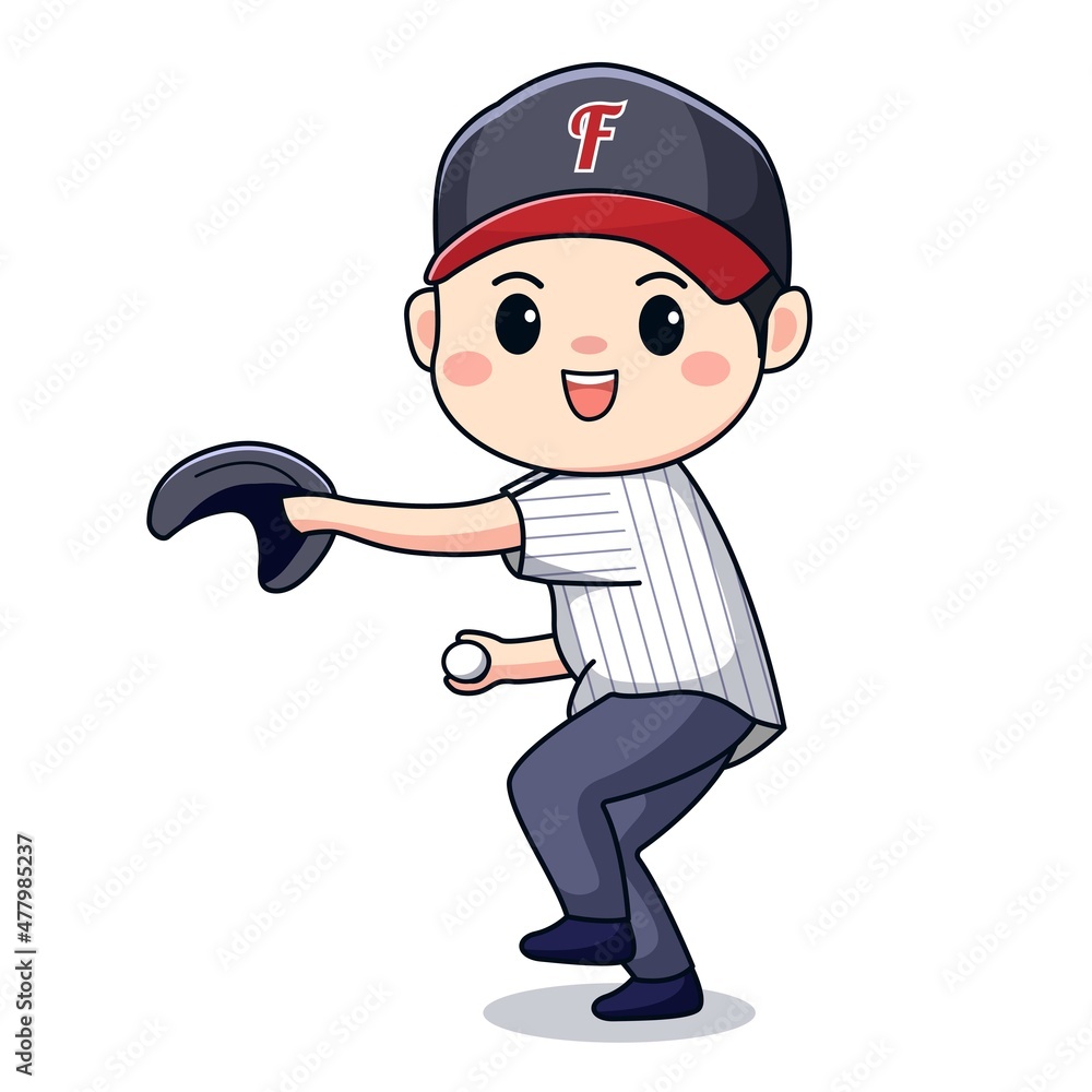 Cute boy playing baseball kawaii chibi character design Stock Vector ...