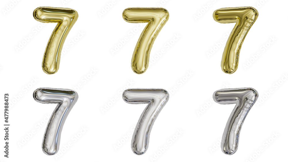 aluminum foil inflated balloon alphabet digit 7 gold and silver ...