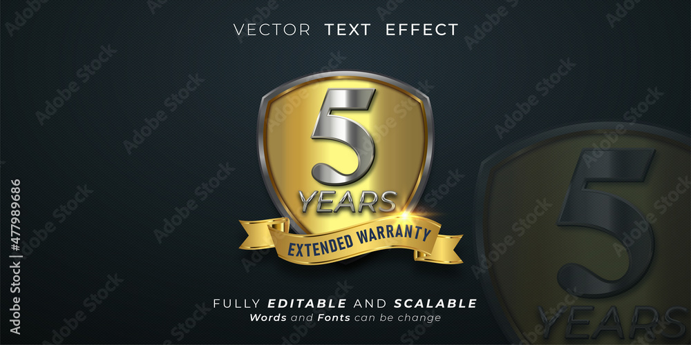 Warranty 5 years badge logo effect, Editable three dimension text ...
