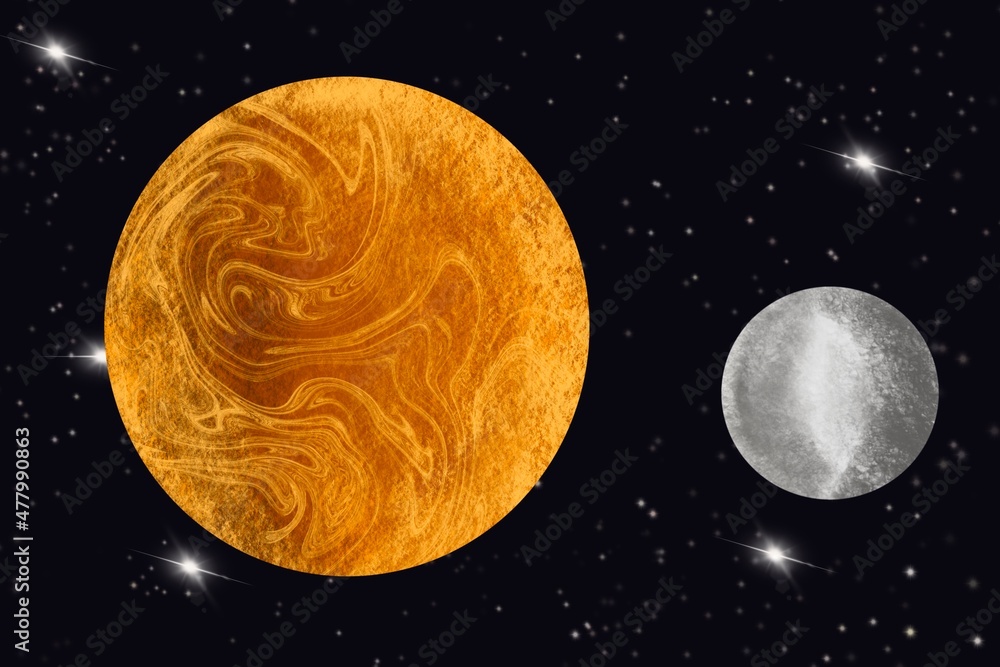 Mars with moons Phobos and Deimos, member of the solar system space ...