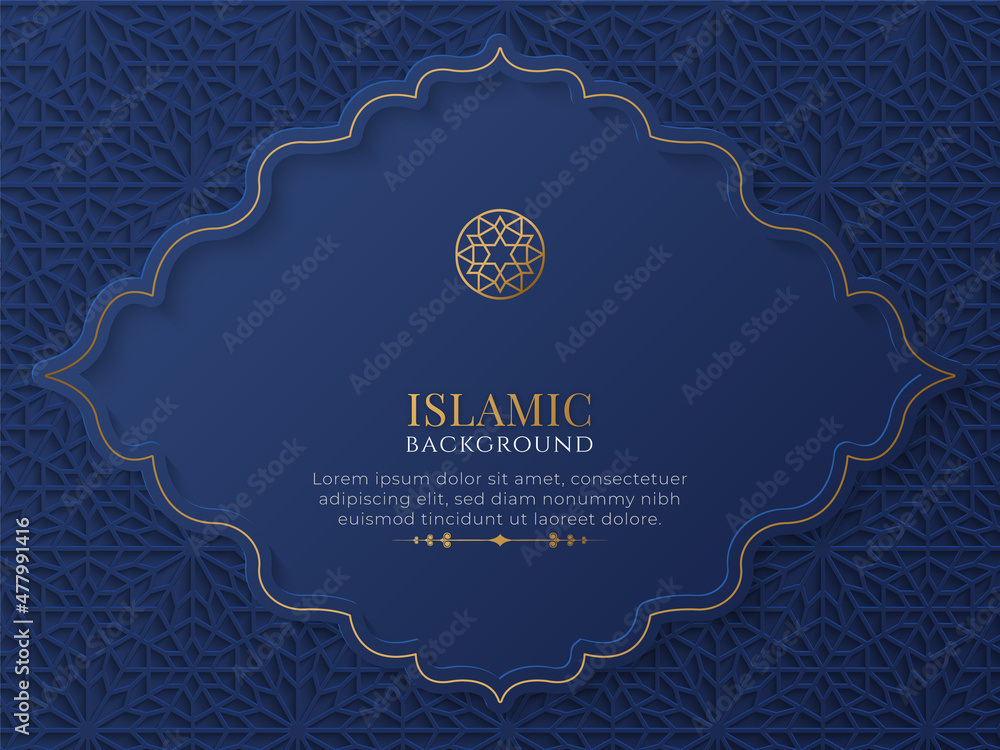 Arabic Blue and Golden Luxury Background with Arabic Pattern and ...