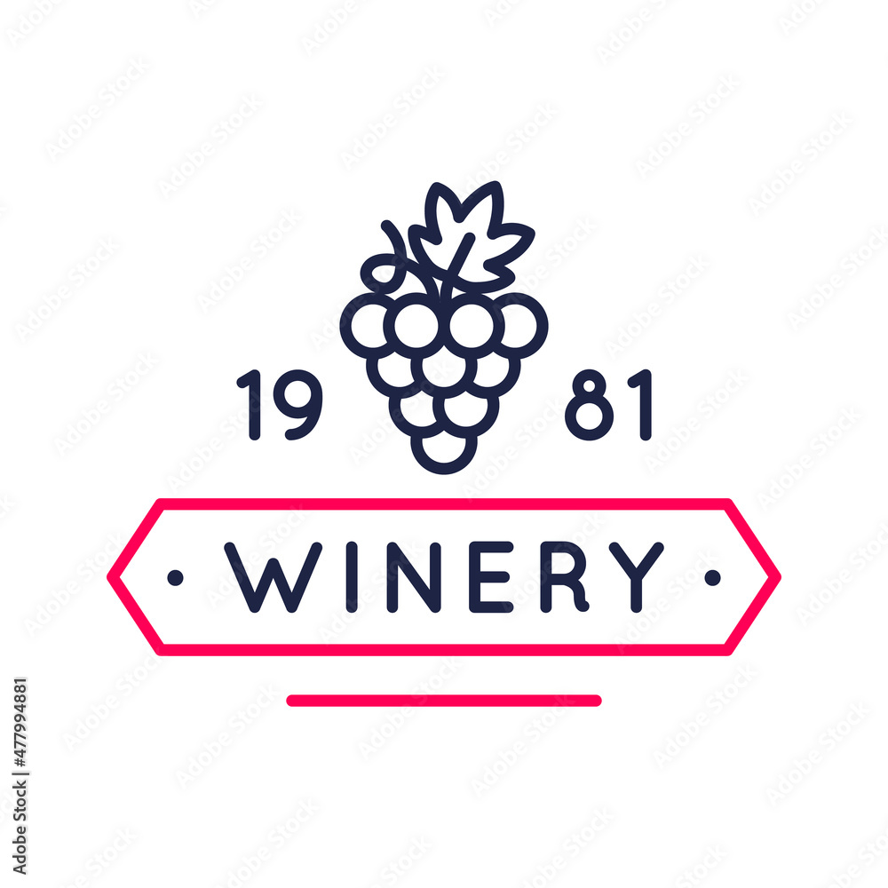 Winery logo, icon. Cluster of grapes with leaf designed for vineyards ...