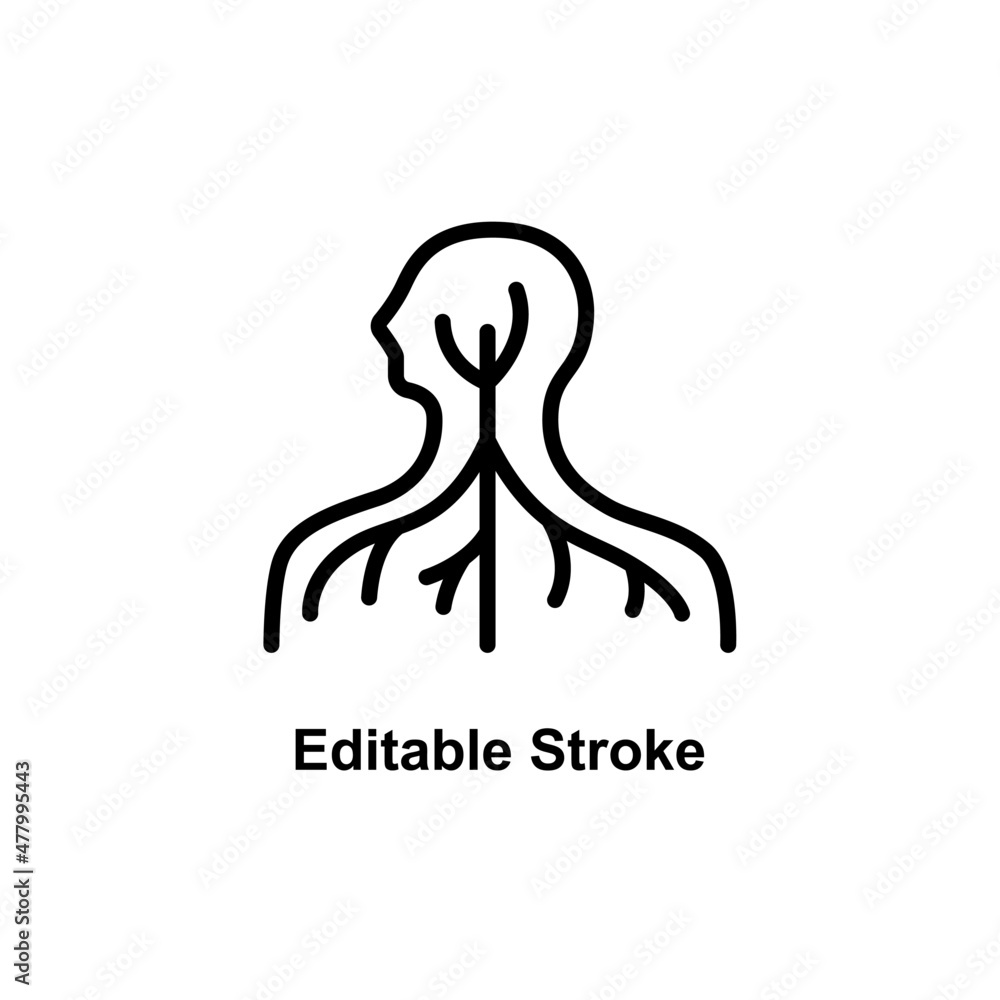 human nervous system icon designed in outline style in editable stroke ...