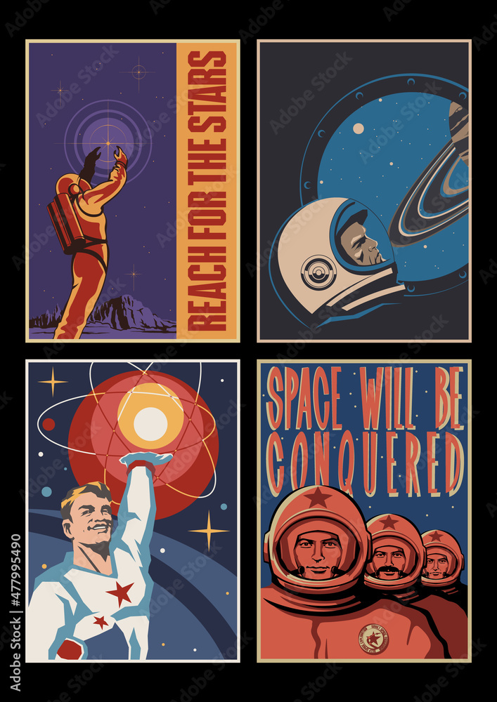 Retro Futurism Space Propaganda Posters, Cosmonauts and Astronauts ...