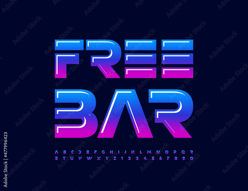 Vector creative flyer Free Bar. Modern Glossy Font. Set of Trendy ...