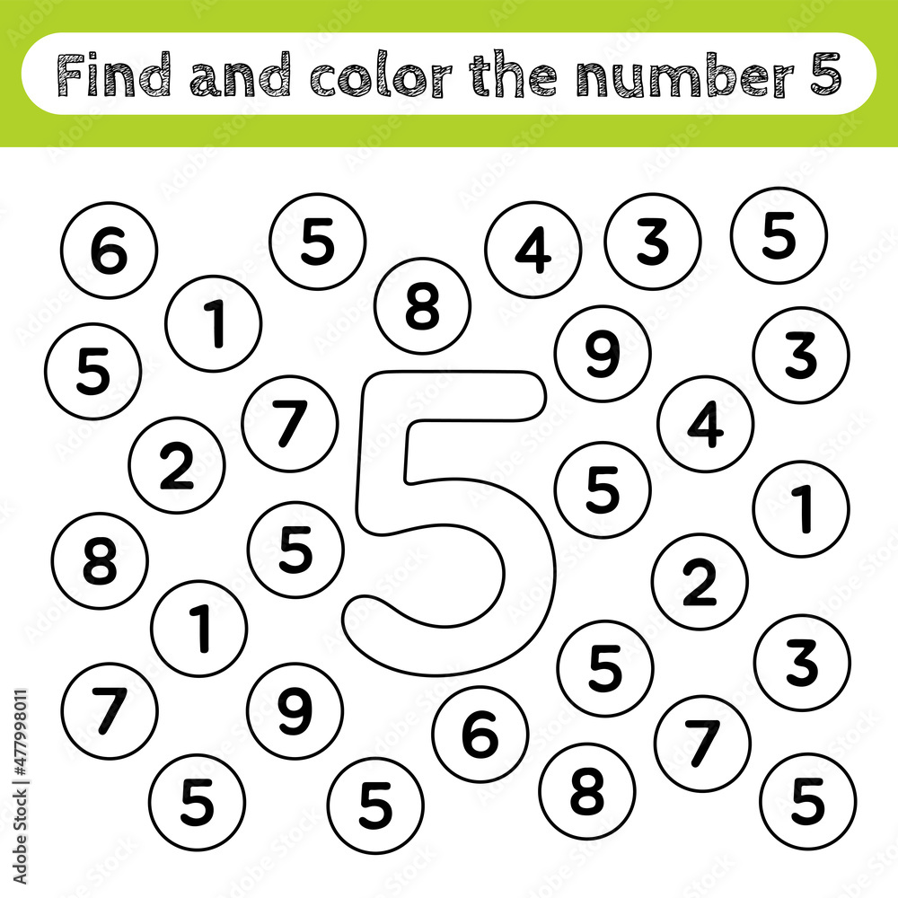 Learning worksheets for kids, find and color numbers. Educational game ...