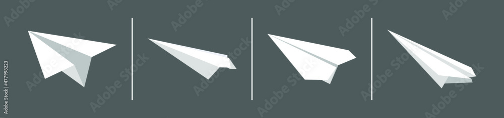 Set realistic white paper plane 3D. Different view paper airplane ...