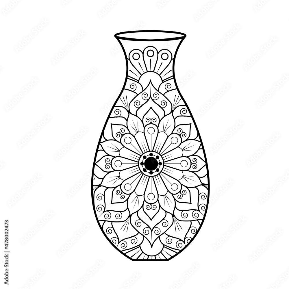 Mandala Vase Vector and line art. Mandala coloring page. Hand drawn ...