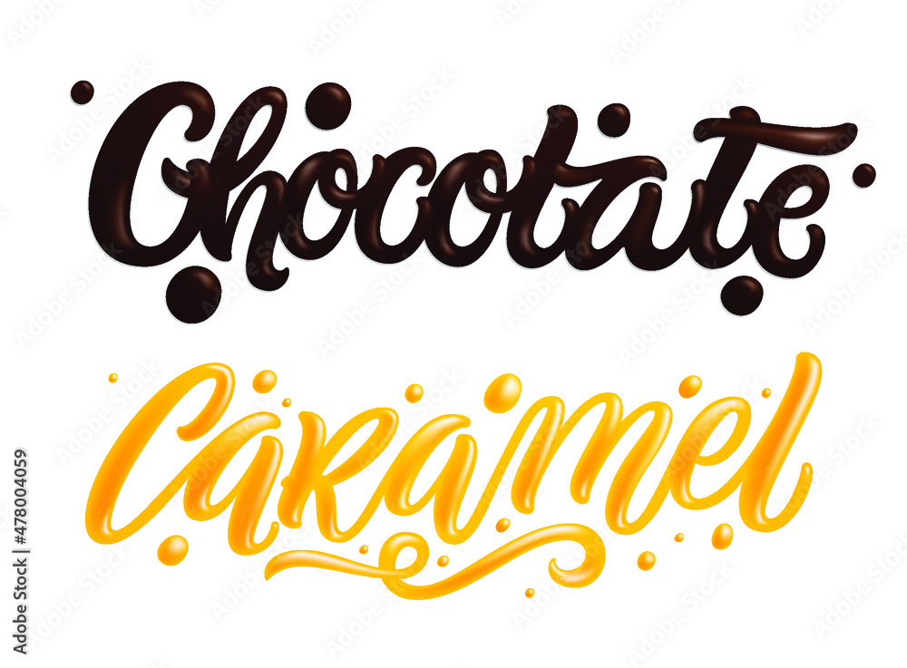"Caramel" hand drawn lettering quote, liquid, sweet and glossy letters ...