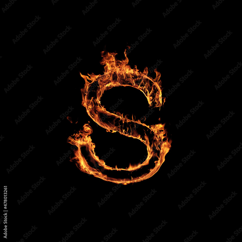 Single Letter of Fire Flames Alphabet on Black Background. Stock Photo ...