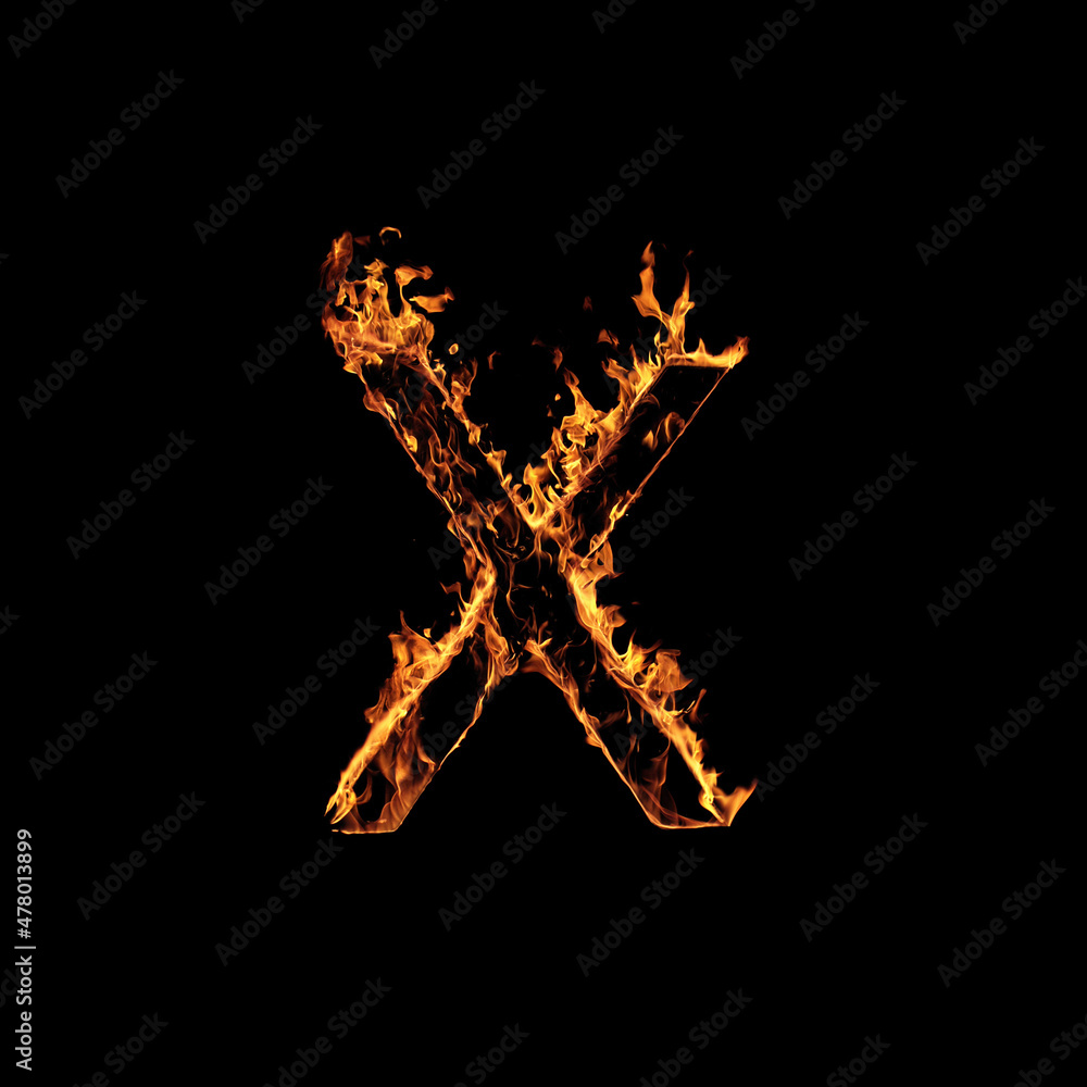 Single Letter of Fire Flames Alphabet on Black Background. Stock ...