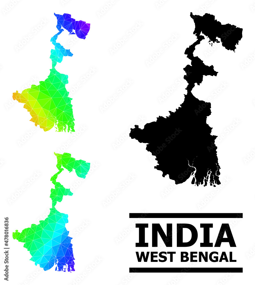 Vector lowpoly rainbow colored map of West Bengal State with diagonal ...