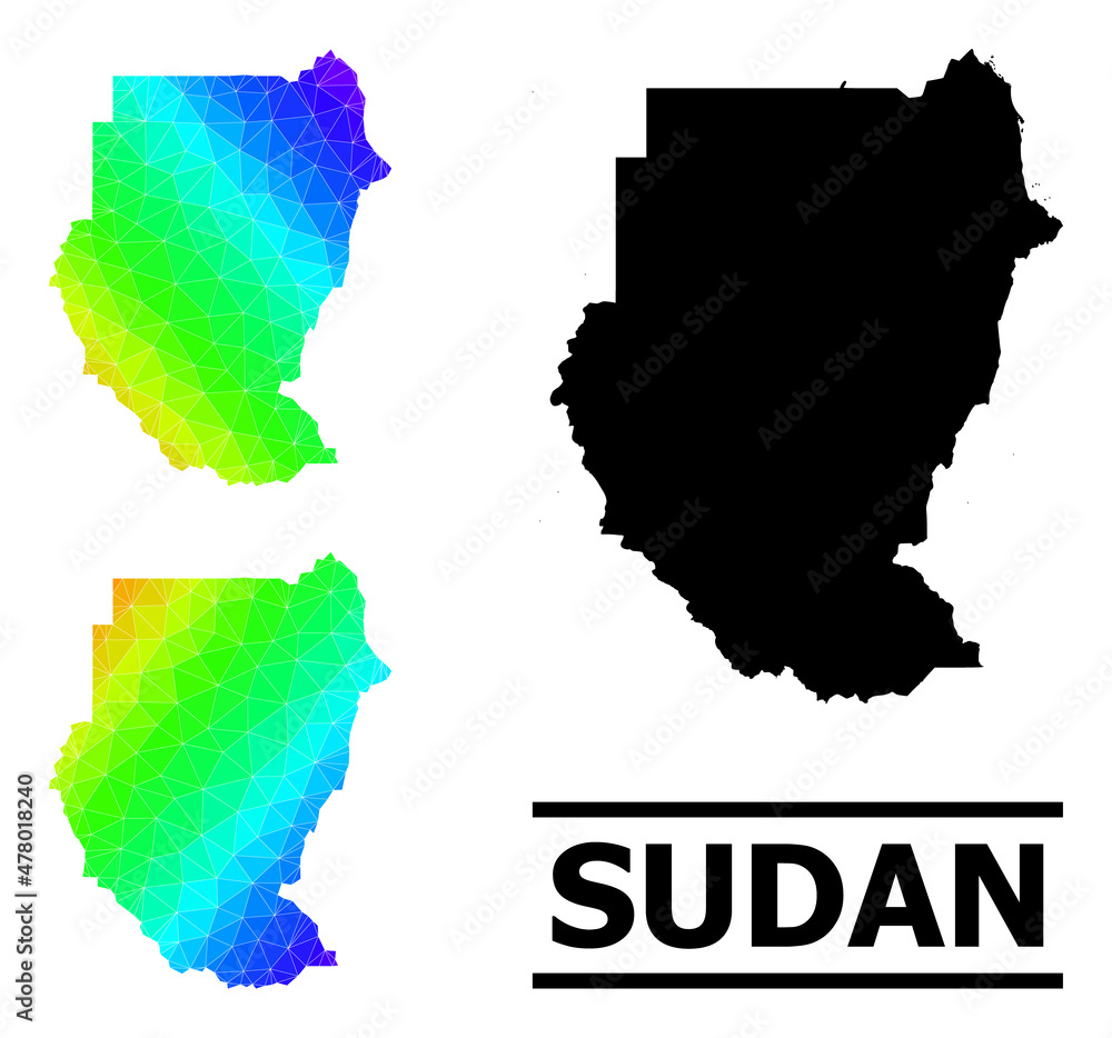 Vector low-poly rainbow colored map of Sudan with diagonal gradient ...
