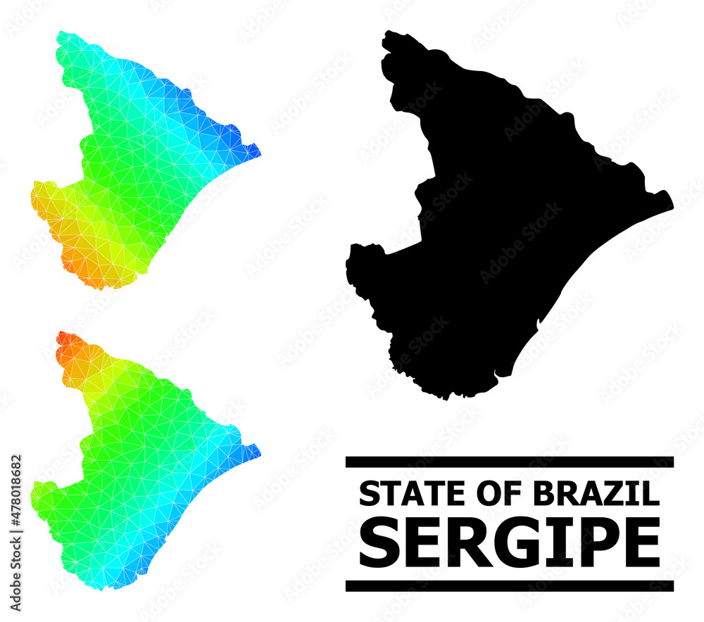 Vector low-poly spectral colored map of Sergipe State with diagonal ...