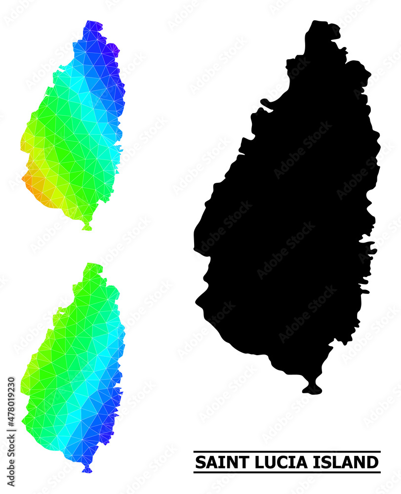 Vector lowpoly rainbow colored map of Saint Lucia Island with diagonal ...
