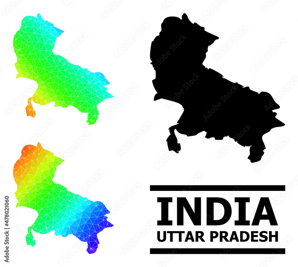Vector lowpoly spectral colored map of Uttar Pradesh State with ...