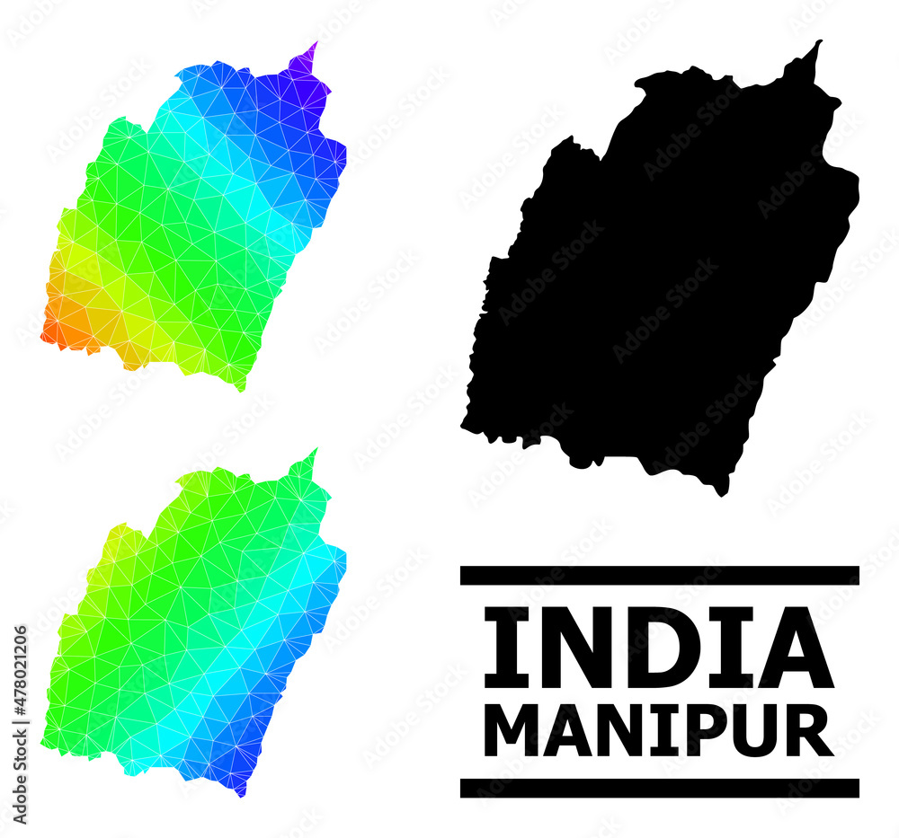 Vector lowpoly rainbow colored map of Manipur State with diagonal ...