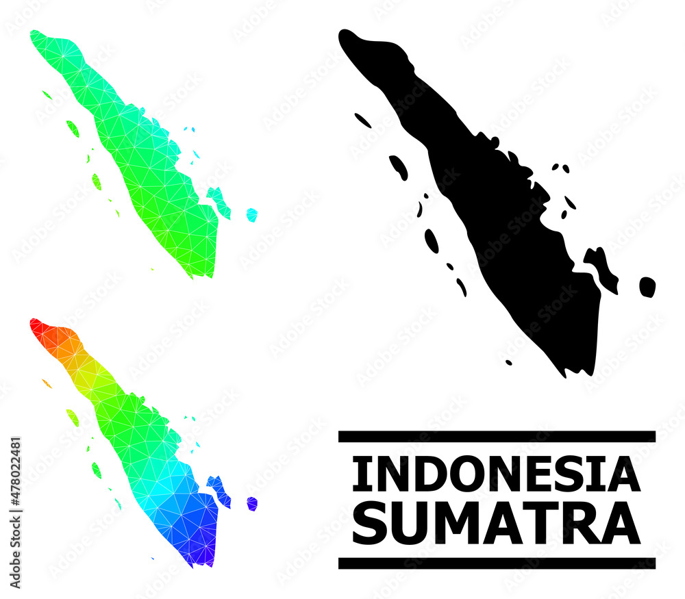 Vector low-poly rainbow colored map of Sumatra Island with diagonal ...