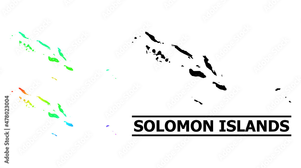 Vector lowpoly spectrum colored map of Solomon Islands with diagonal ...