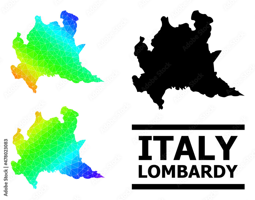 Vector lowpoly rainbow colored map of Lombardy region with diagonal ...