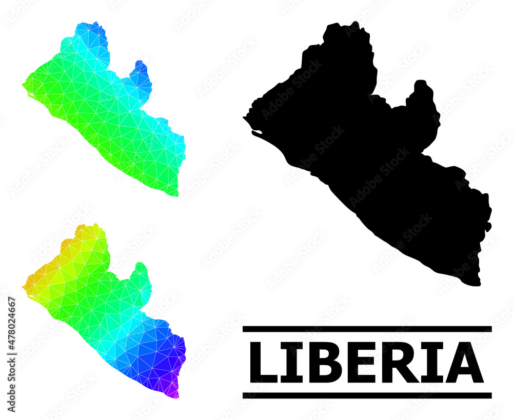 Vector low-poly rainbow colored map of Liberia with diagonal gradient ...