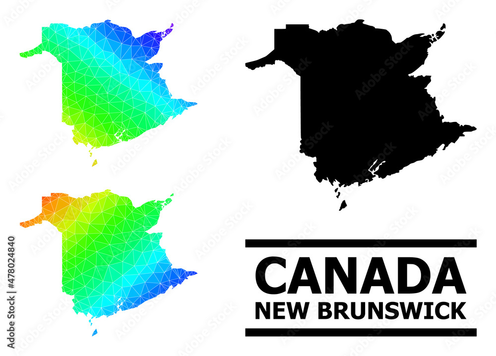 Vector low-poly rainbow colored map of New Brunswick Province with ...