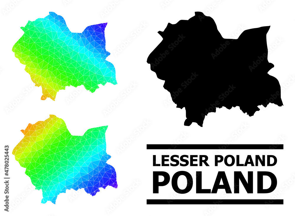 Vector low-poly spectrum colored map of Lesser Poland Province with ...