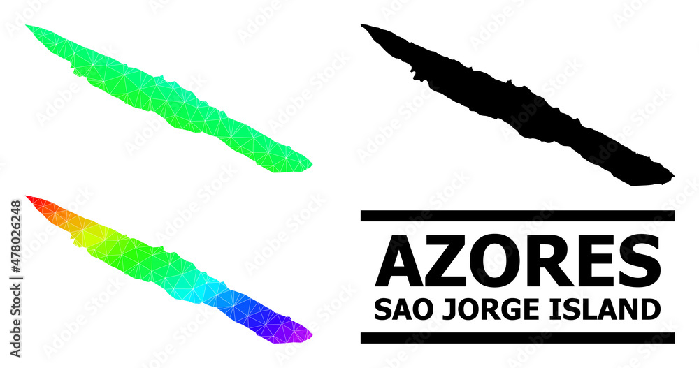 Vector low-poly spectral colored map of Sao Jorge Island with diagonal ...