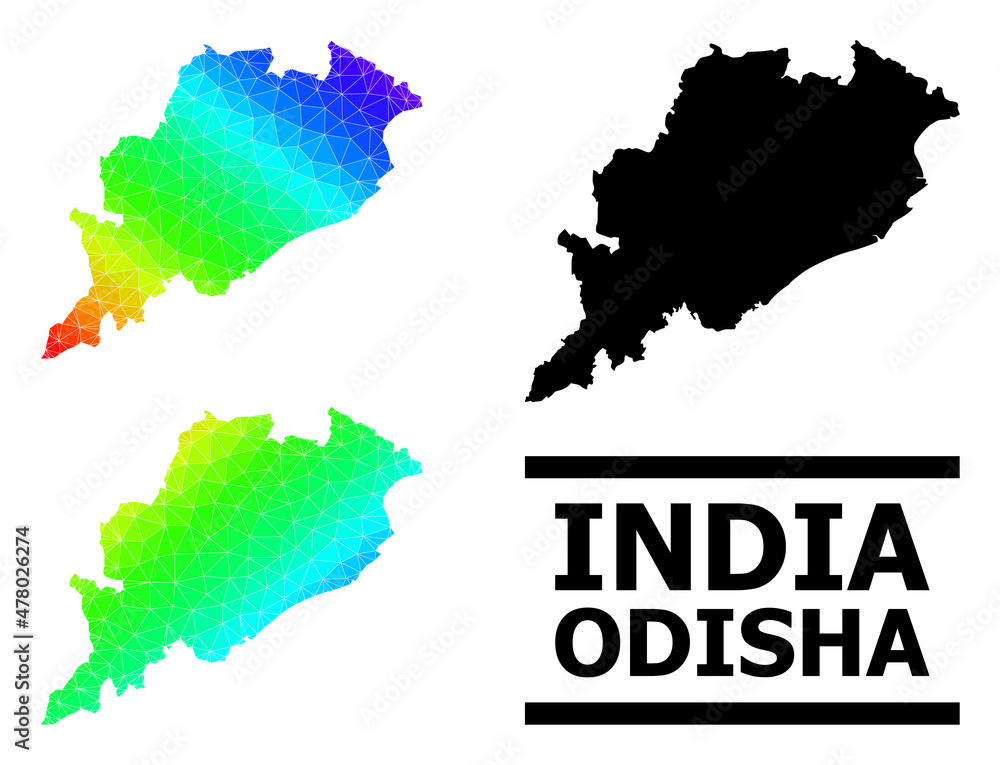 Vector low-poly spectral colored map of Odisha State with diagonal ...