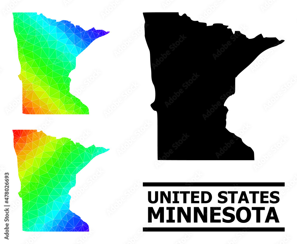 Vector lowpoly rainbow colored map of Minnesota State with diagonal ...