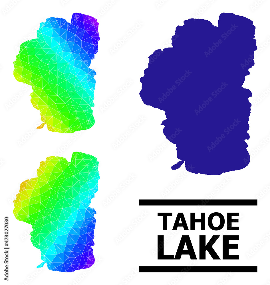 Vector low-poly spectrum colored map of Tahoe Lake with diagonal ...