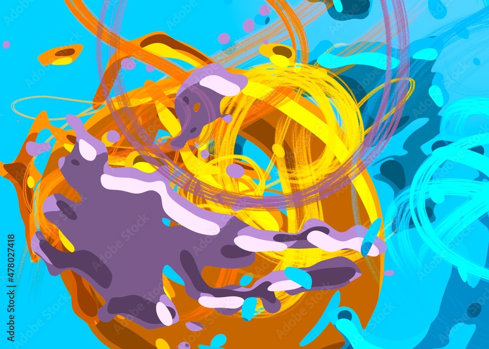 Cartoon water liquid particles droplets. Abatract painting. 2d ...