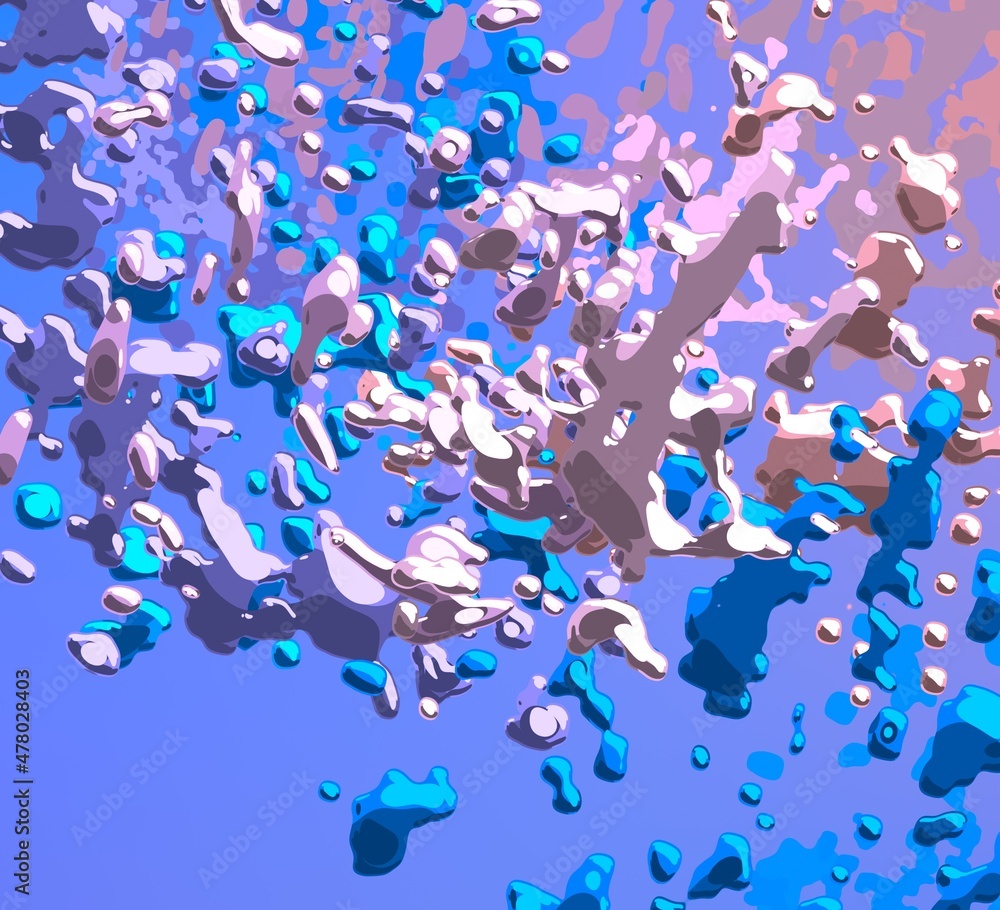Cartoon water liquid particles droplets. Abatract painting. 2d ...