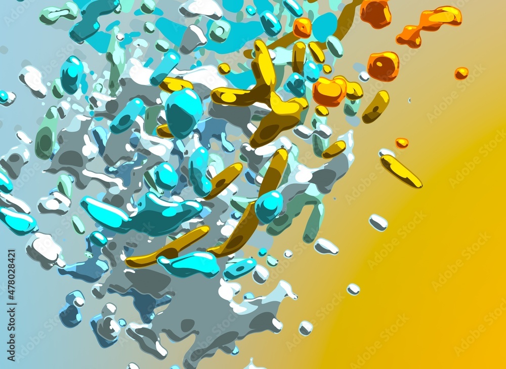 Cartoon water liquid particles droplets. Abatract painting. 2d ...