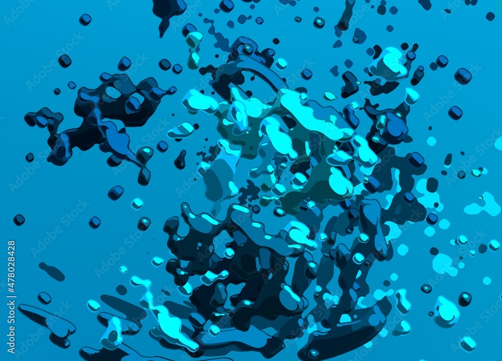 Cartoon water liquid particles droplets. Abatract painting. 2d ...