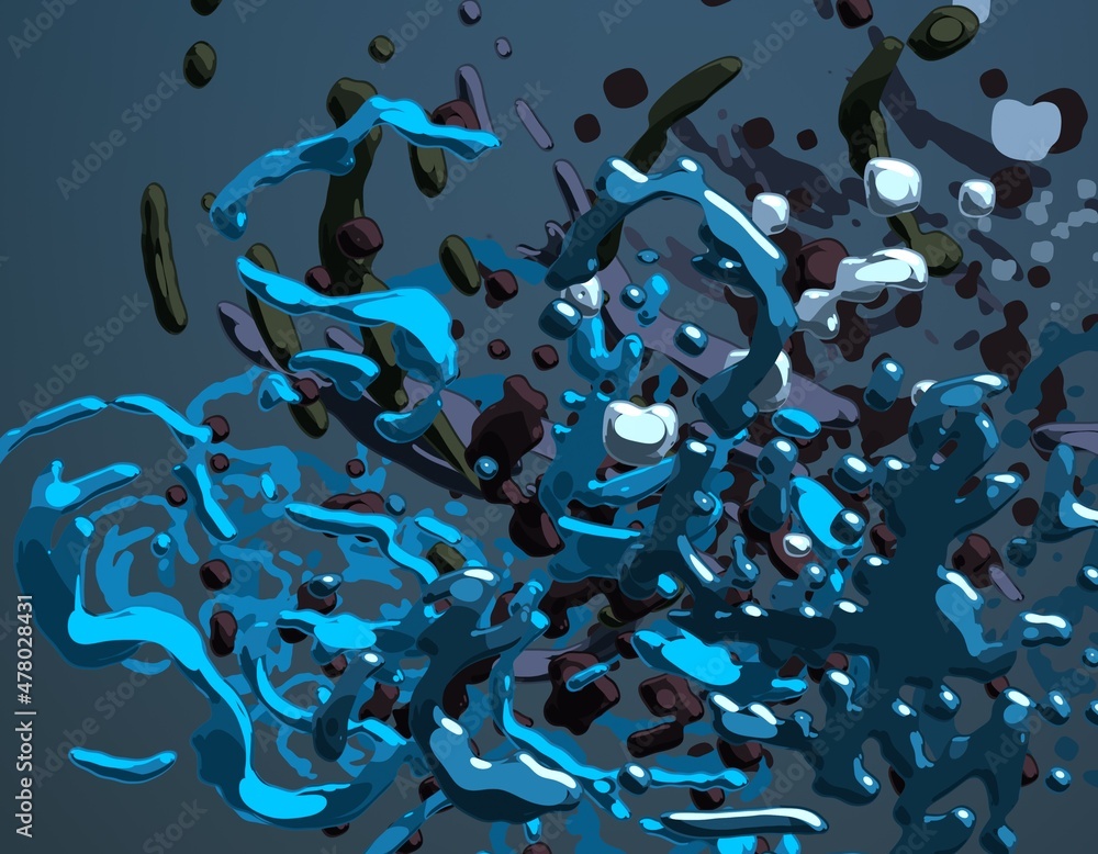 Cartoon water liquid particles droplets. Abatract painting. 2d ...