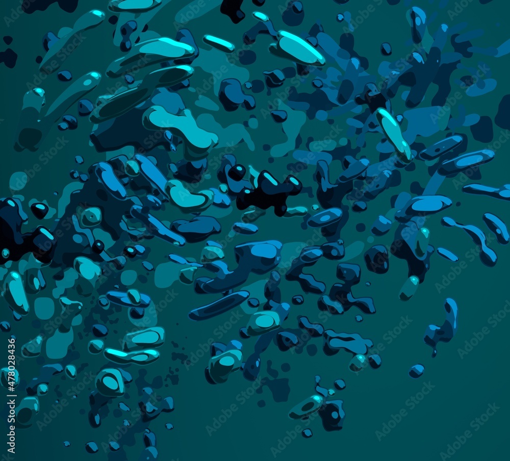 Cartoon water liquid particles droplets. Abatract painting. 2d ...
