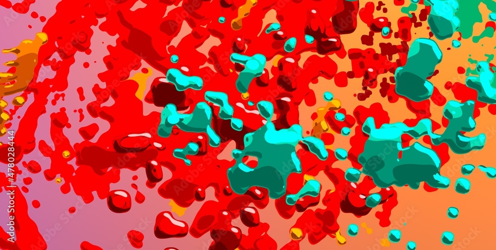 Cartoon water liquid particles droplets. Abatract painting. 2d ...