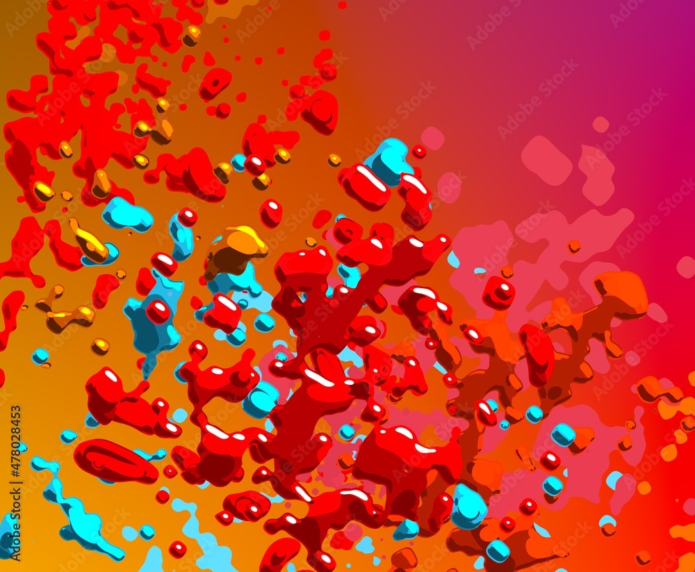 Cartoon water liquid particles droplets. Abatract painting. 2d ...