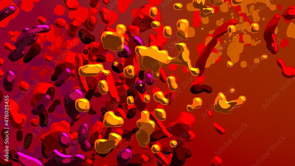 Cartoon water liquid particles droplets. Abatract painting. 2d ...