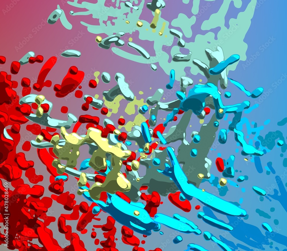 Cartoon water liquid particles droplets. Abatract painting. 2d ...