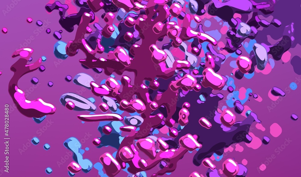 Cartoon water liquid particles droplets. Abatract painting. 2d ...